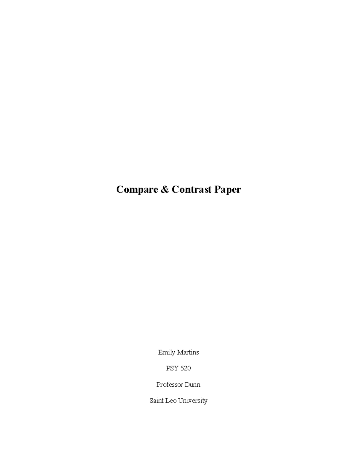 Compare & Contrast Paper - Compare & Contrast Paper Emily Martins PSY ...