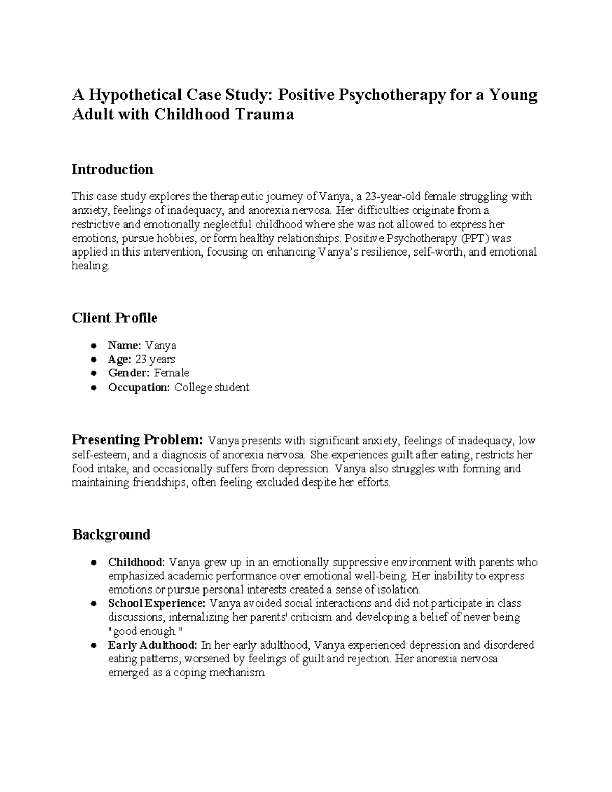 A Hypothetical Case Study Positive Psychotherapy for a Young Adult with ...