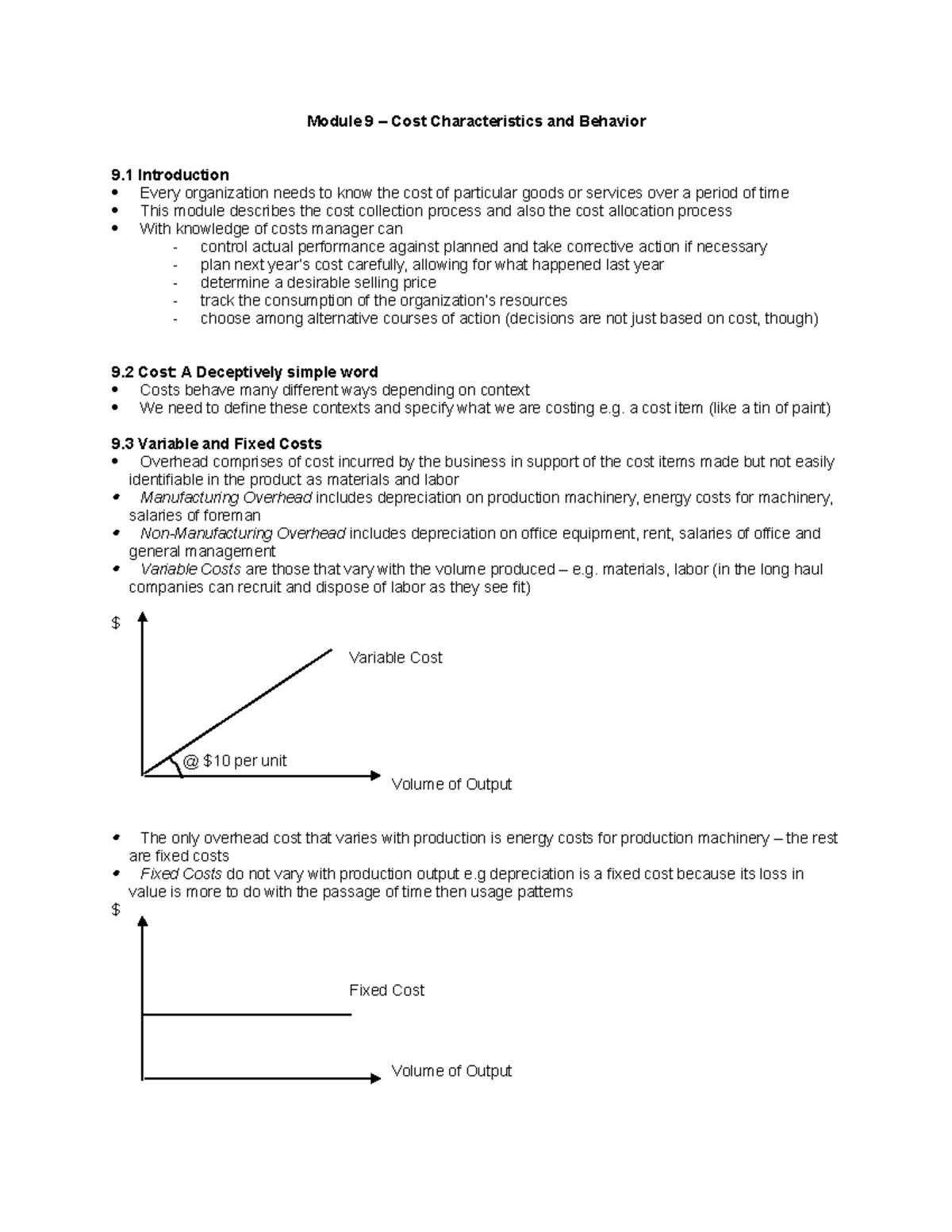 Ch9 Cost Characteristics and Behavior - Module 9 – Cost Characteristics and Behavior 9 ...