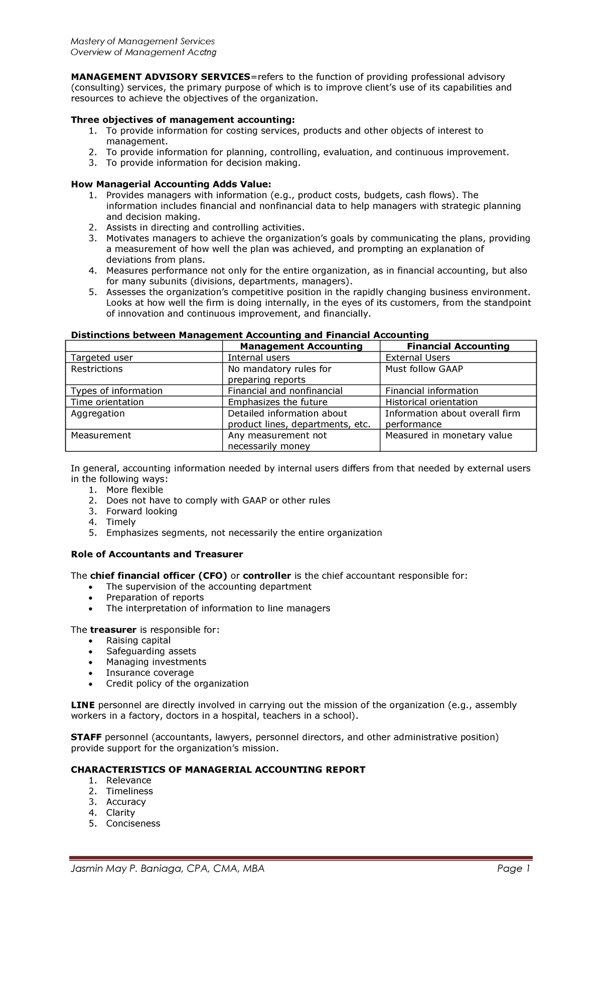 1 Intro to Mgt Acctg - Mastery of Management Services Overview of ...