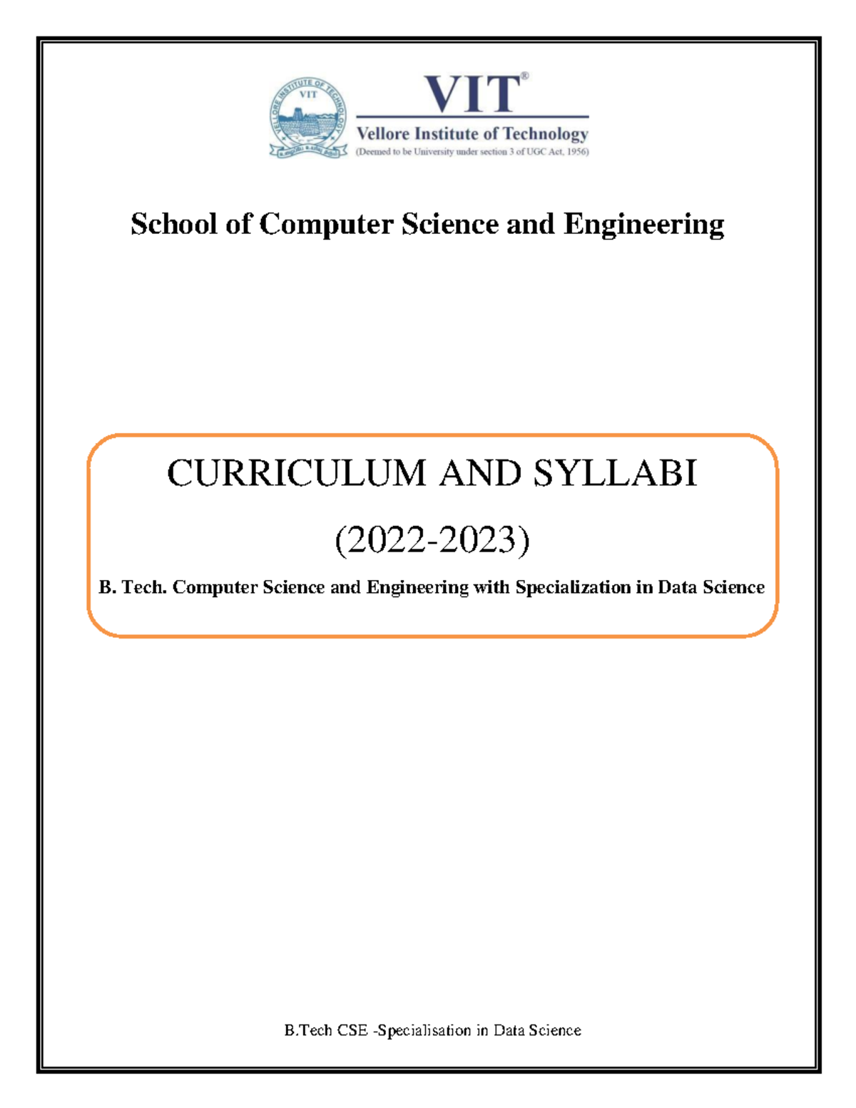 CSE syllabus - B CSE -Specialisation in Data Science School of Computer Science and Engineering ...