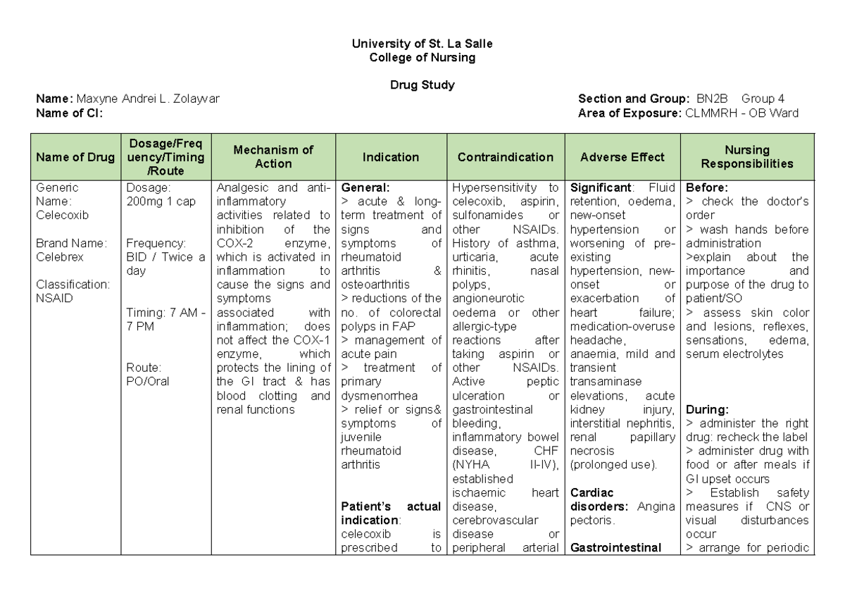 Drug Study for obgyne ward - College of Nursing Drug Study Name: Maxyne ...
