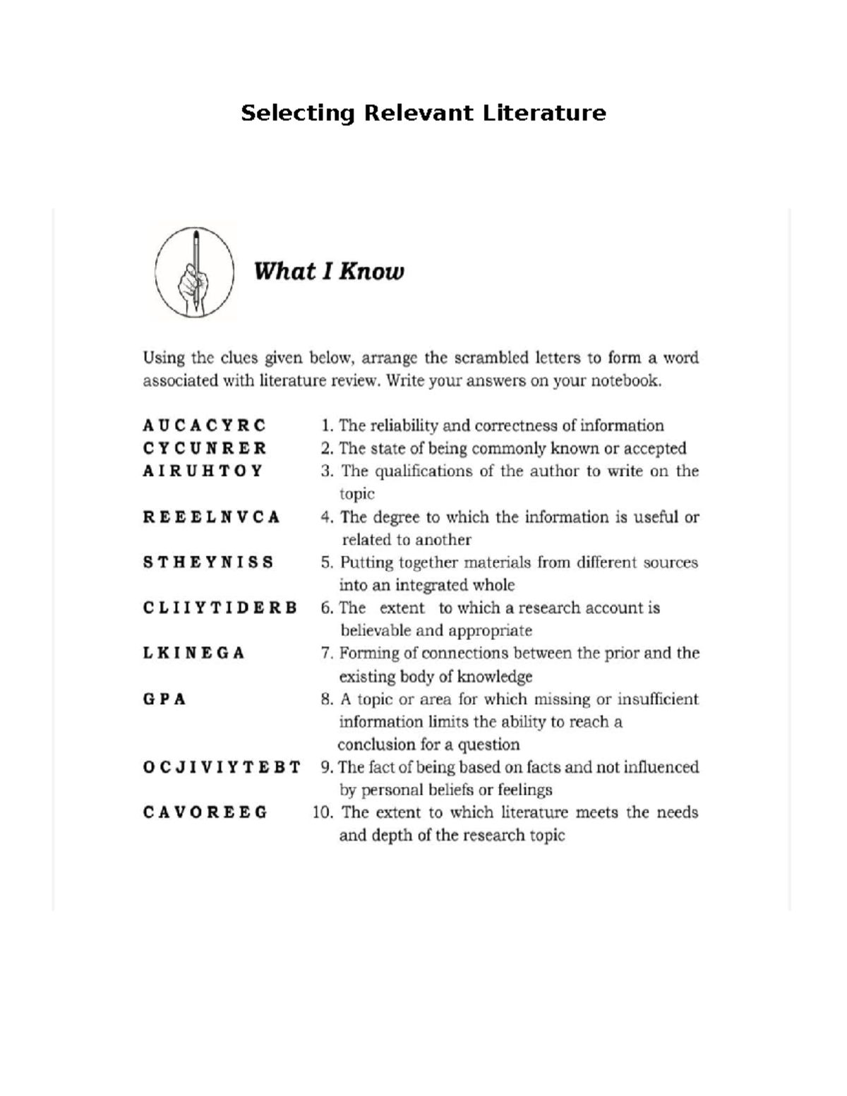 Selecting Relevant Literature - Intro to English - Studocu