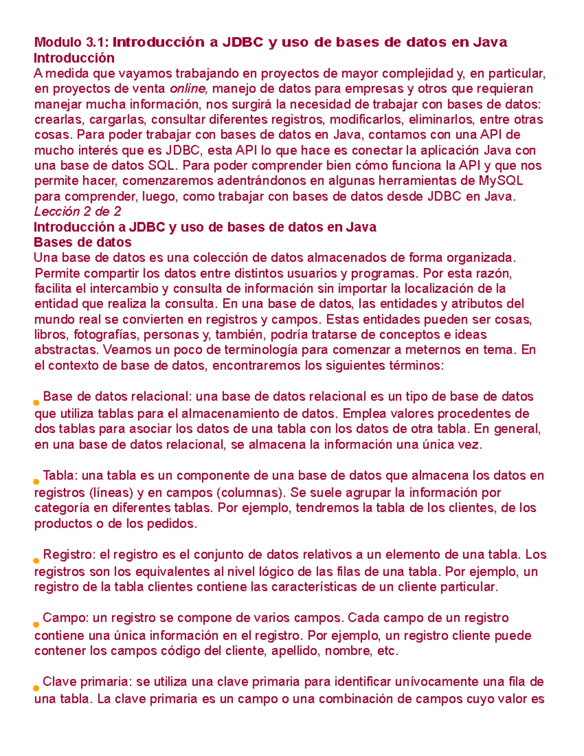 Modulo 3 y 4 paradigmas - Modulo 3: Introducción a JDBC y uso de bases ...