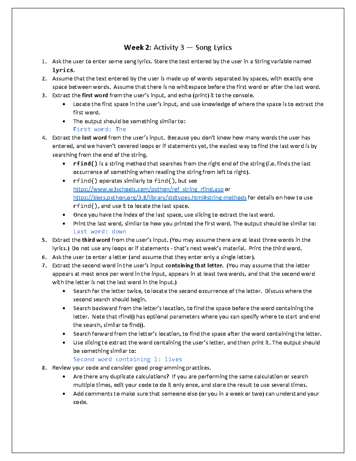 A01-Activity 3 Song Lyrics - Week 2: Activity 3 — Song Lyrics Ask the ...