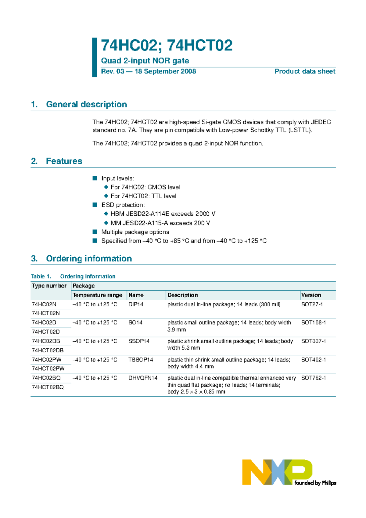 74HC02 - Datasheet para circuito integrado - 1. General description ...