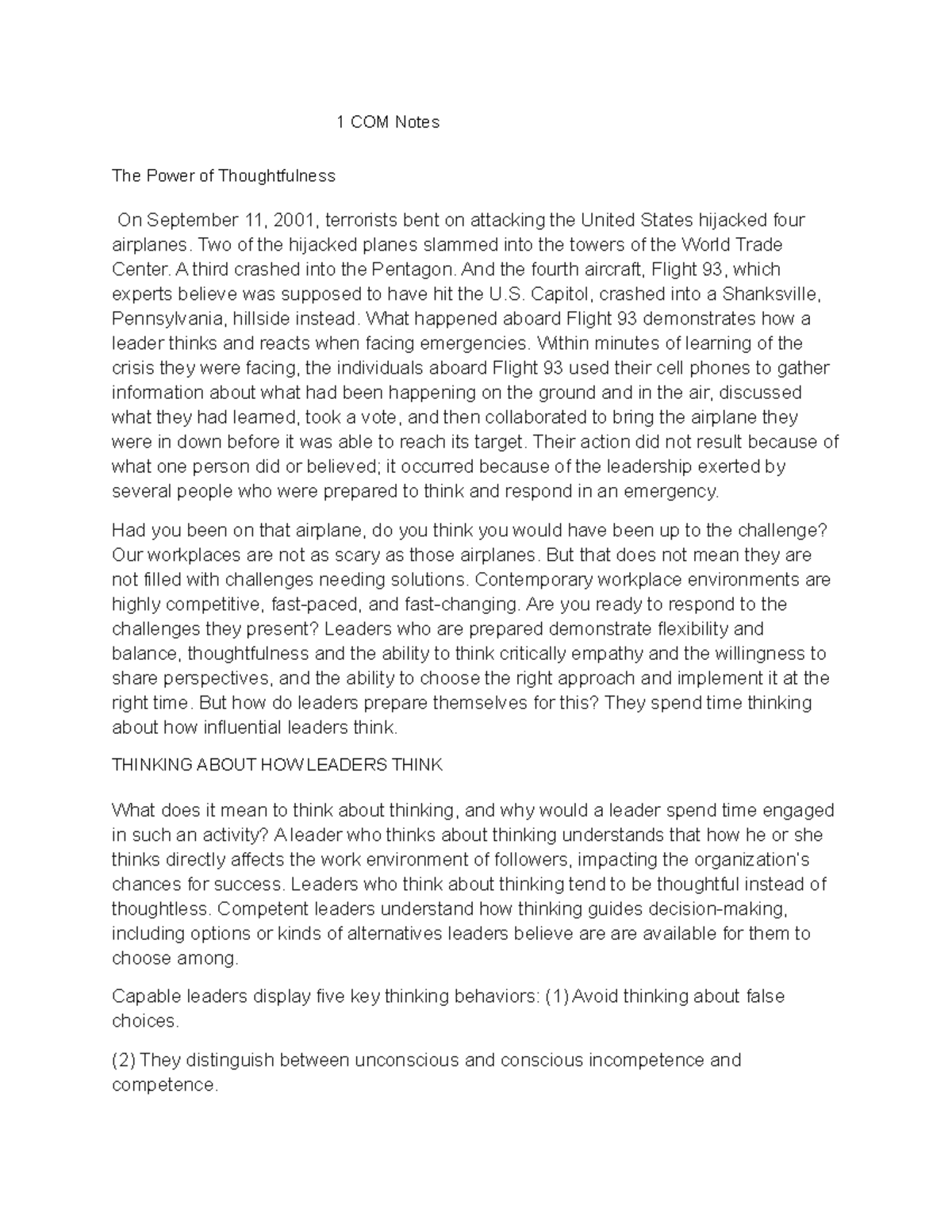 1 Communication notes 1 10 - 1 COM Notes The Power of Thoughtfulness On ...