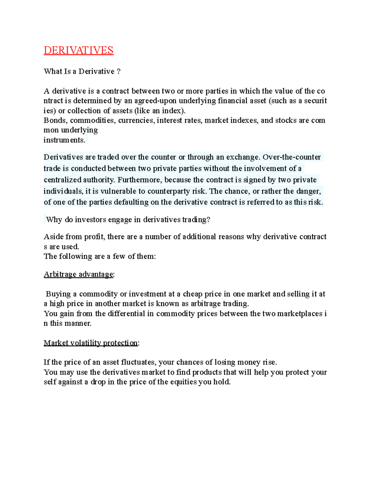 Derivatives - Risk Management And Derivatives - UoK - Studocu