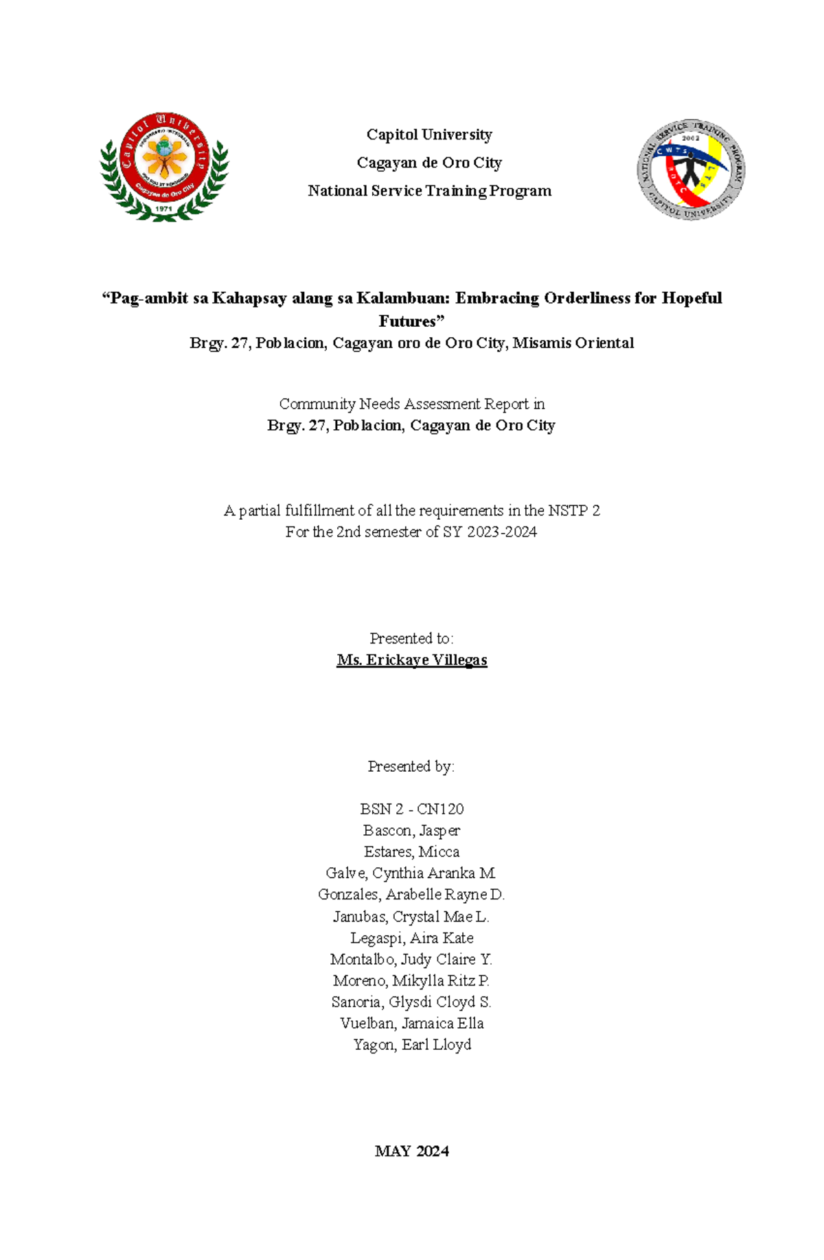 NSTP Project Proposal 1 - Capitol University Cagayan de Oro City ...