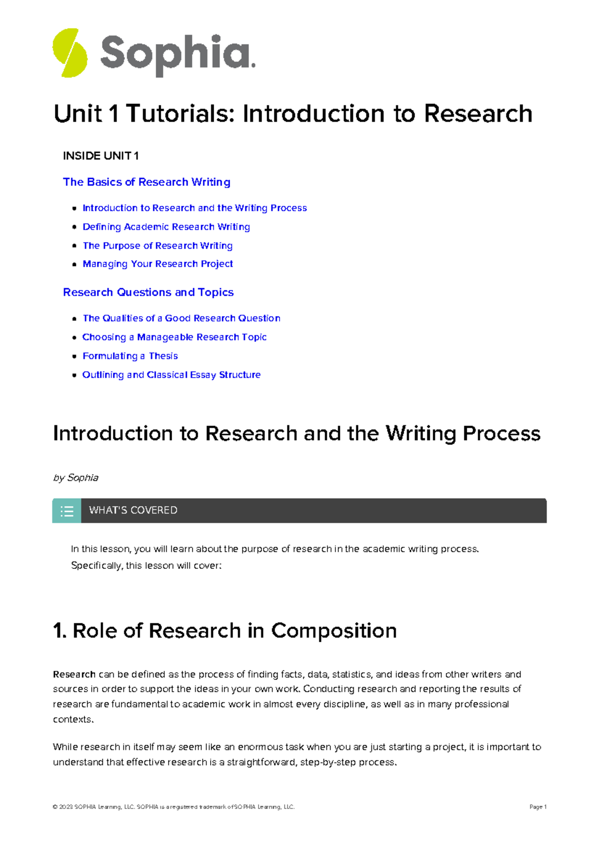 Unit 1 tutorials introduction to research - Unit 1 Tutorials ...