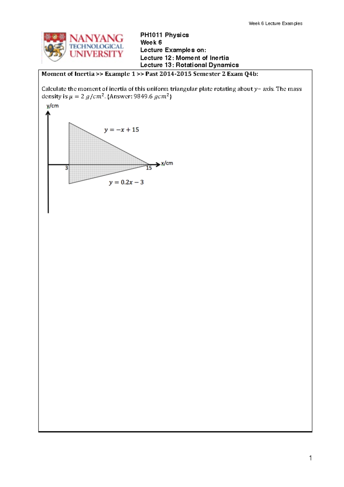 Lecture examples Week 6 - Week 6 Lecture Examples PH1011 Physics Week 6 Lecture Examples on ...
