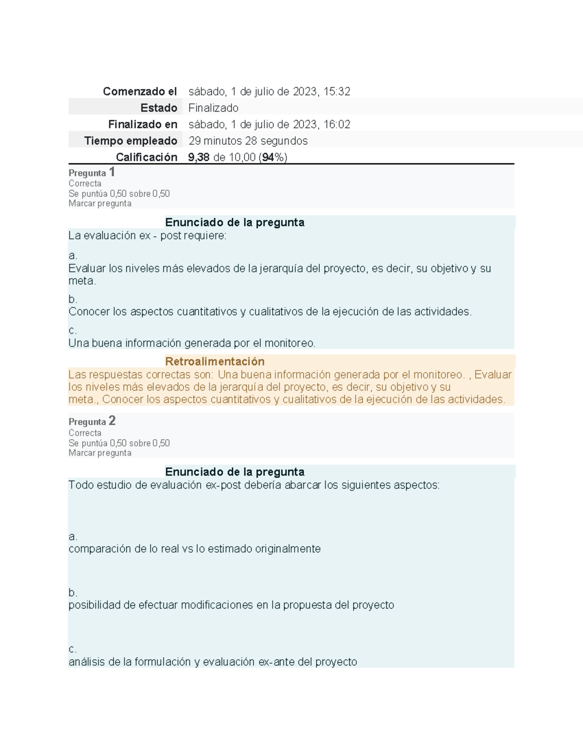 Formulación y Evaluación de Proyectos - Segundo Parcial - Comenzado el sábado, 1 de julio de ...