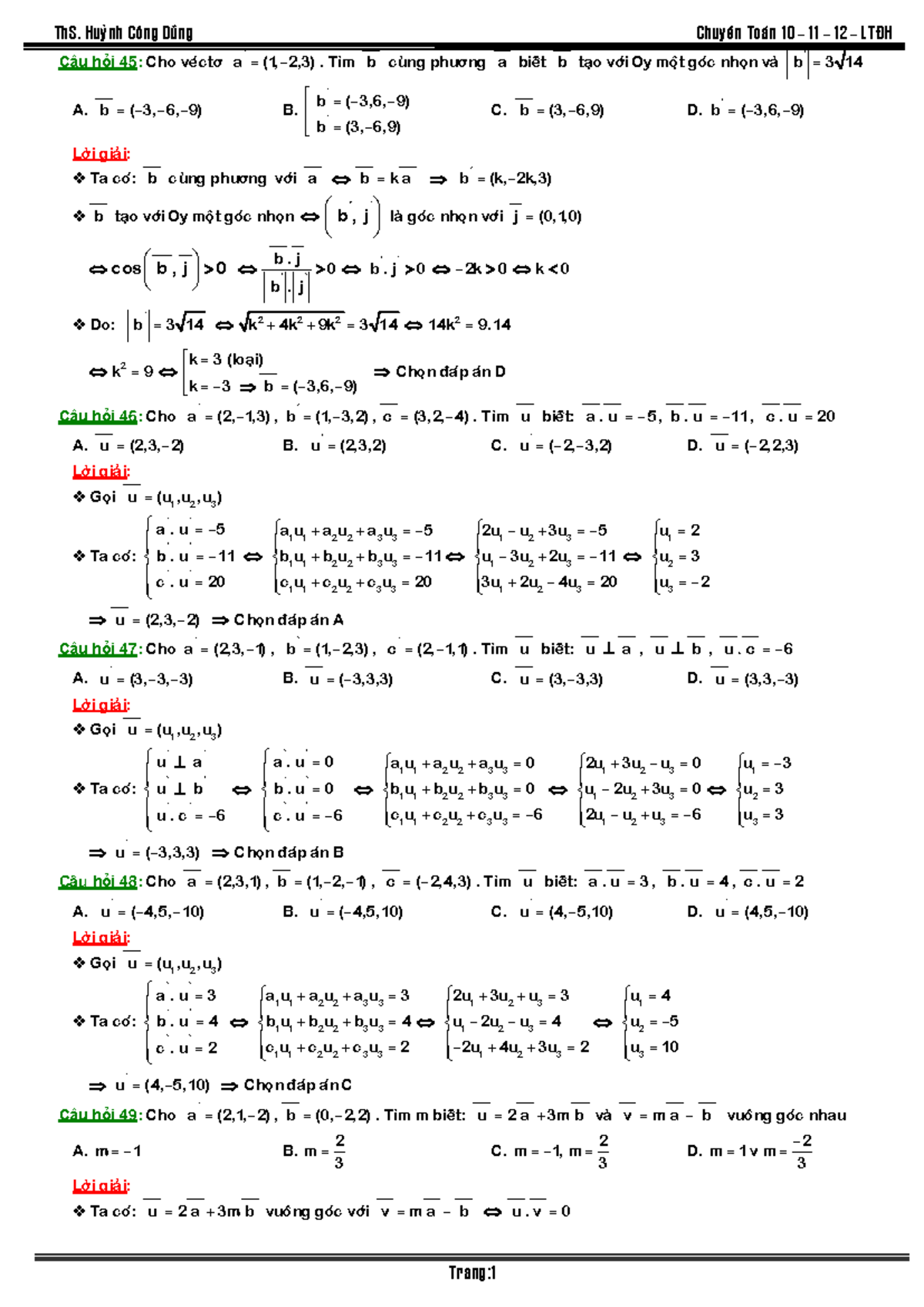 HÌNH HỌC LỚP 12 - PP TỌA ĐỘ Trong KHÔNG GIAN (loi giai chi tiet- 20-01 ...