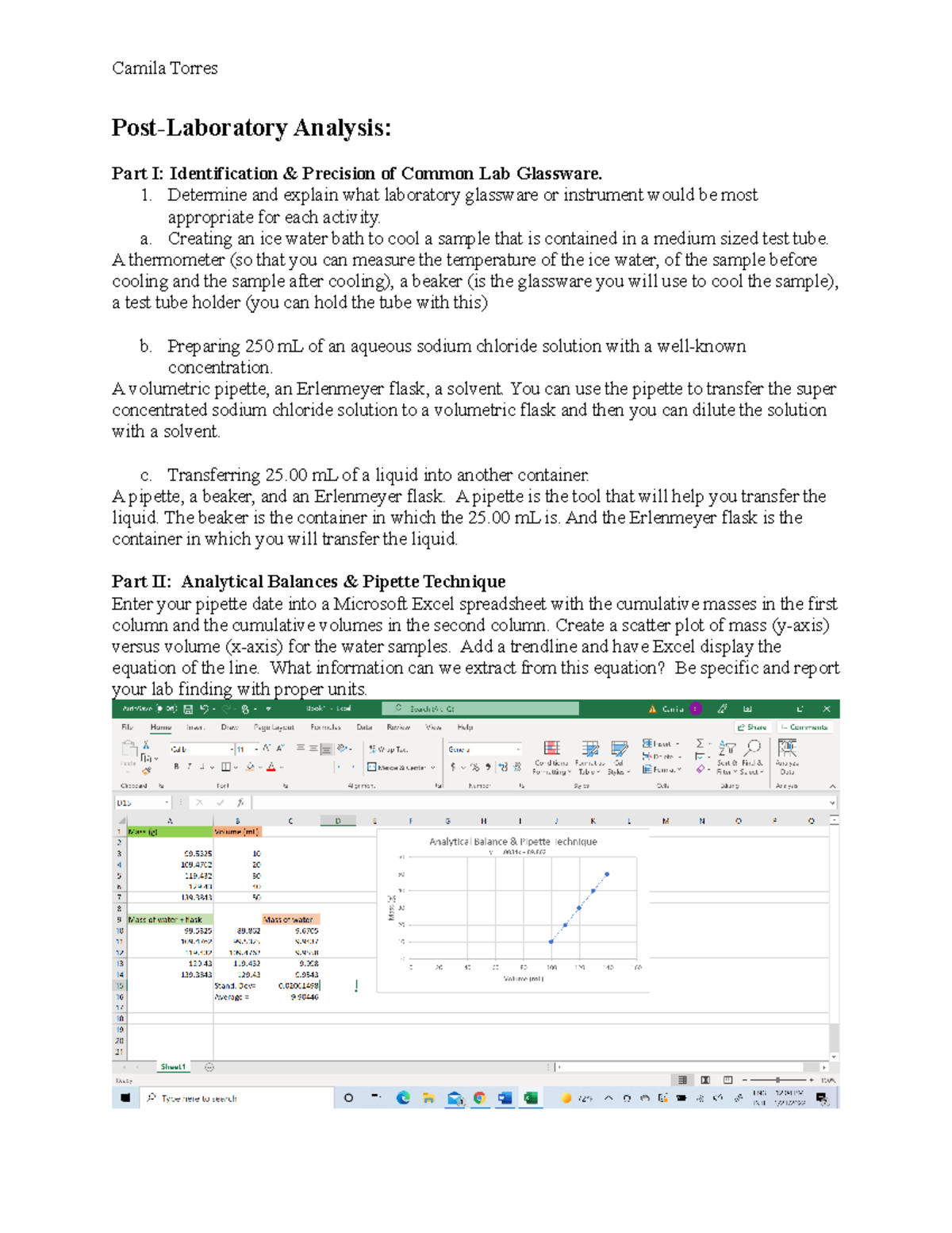 Chem 1. Chapter 1 Post Lab - Post-Laboratory Analysis: Part I ...