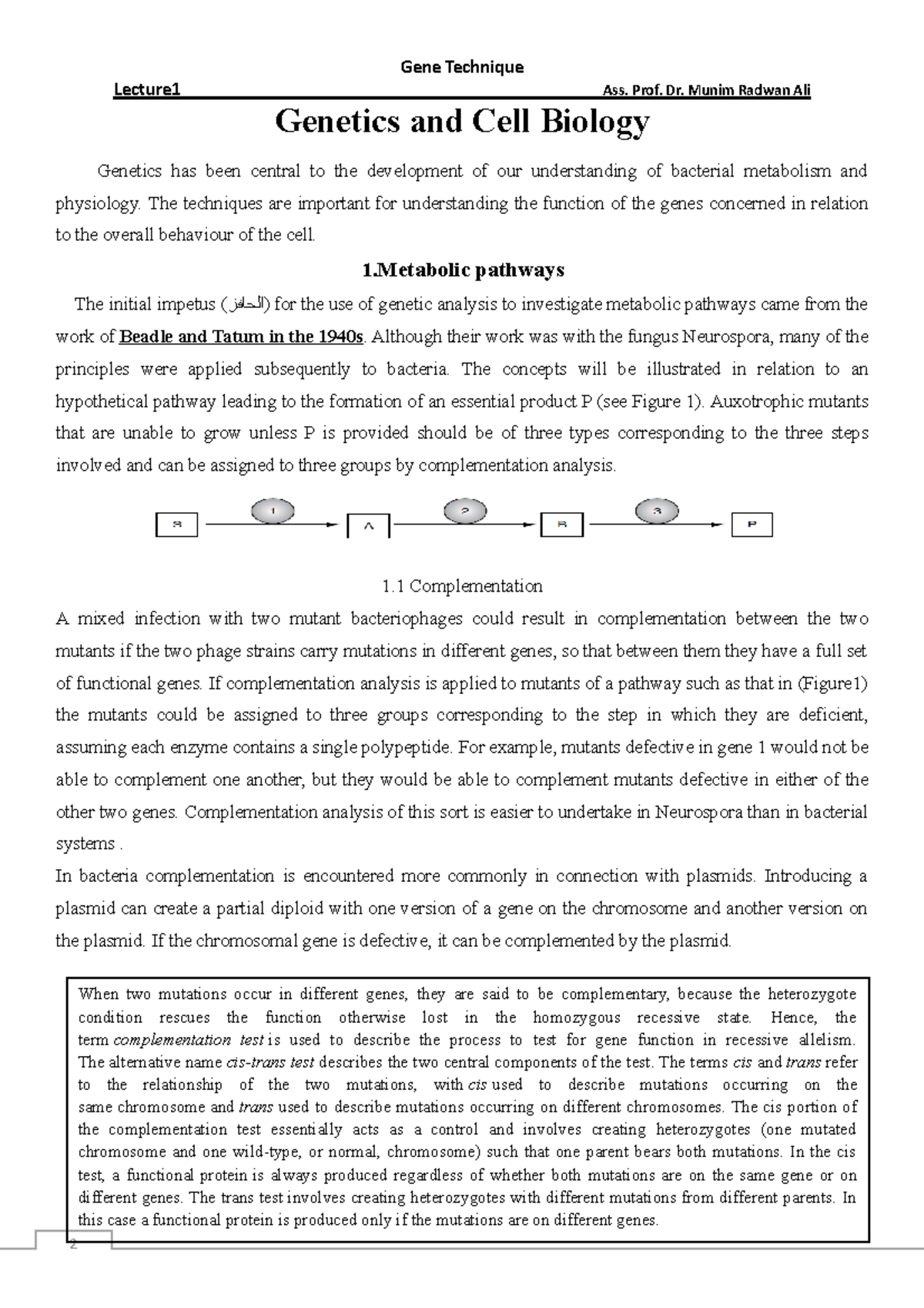 Genetics and Cell Biology - Lecture1 Ass. Prof. Dr. Munim Radwan Ali ...