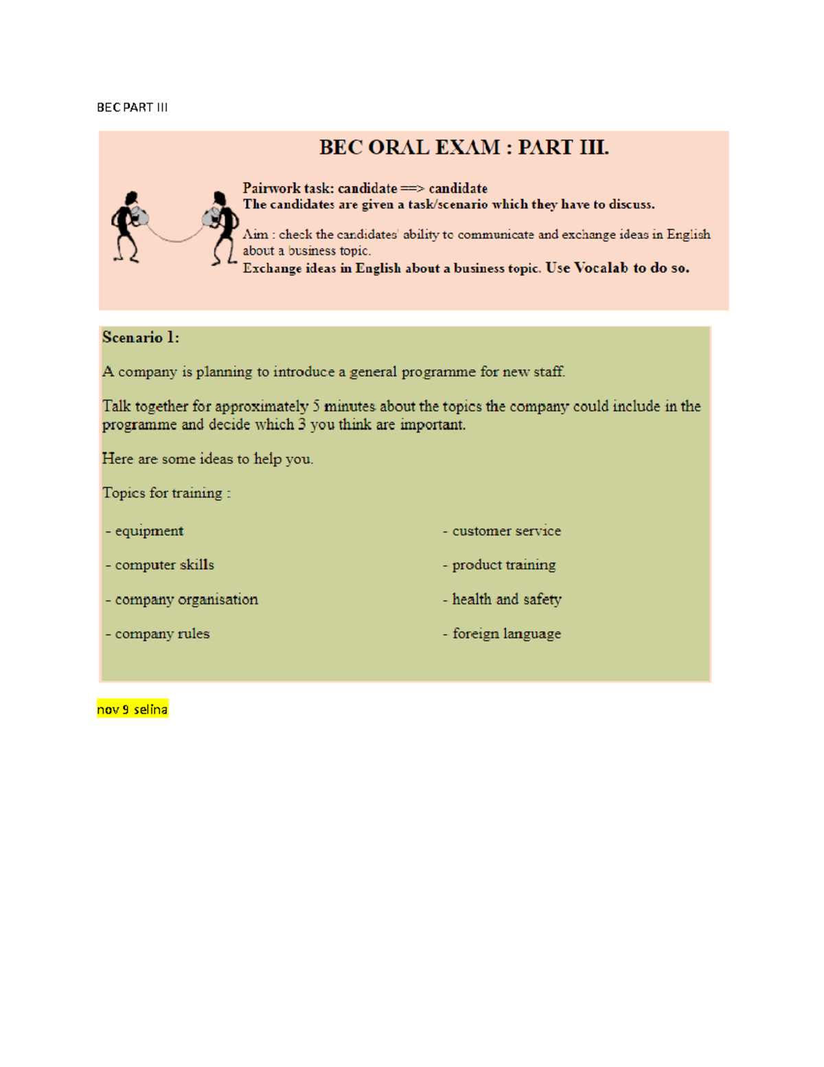 BEC-PART-III - PRACTICE NOTES - BEC PART III nov 9 selina Scenario: The ...