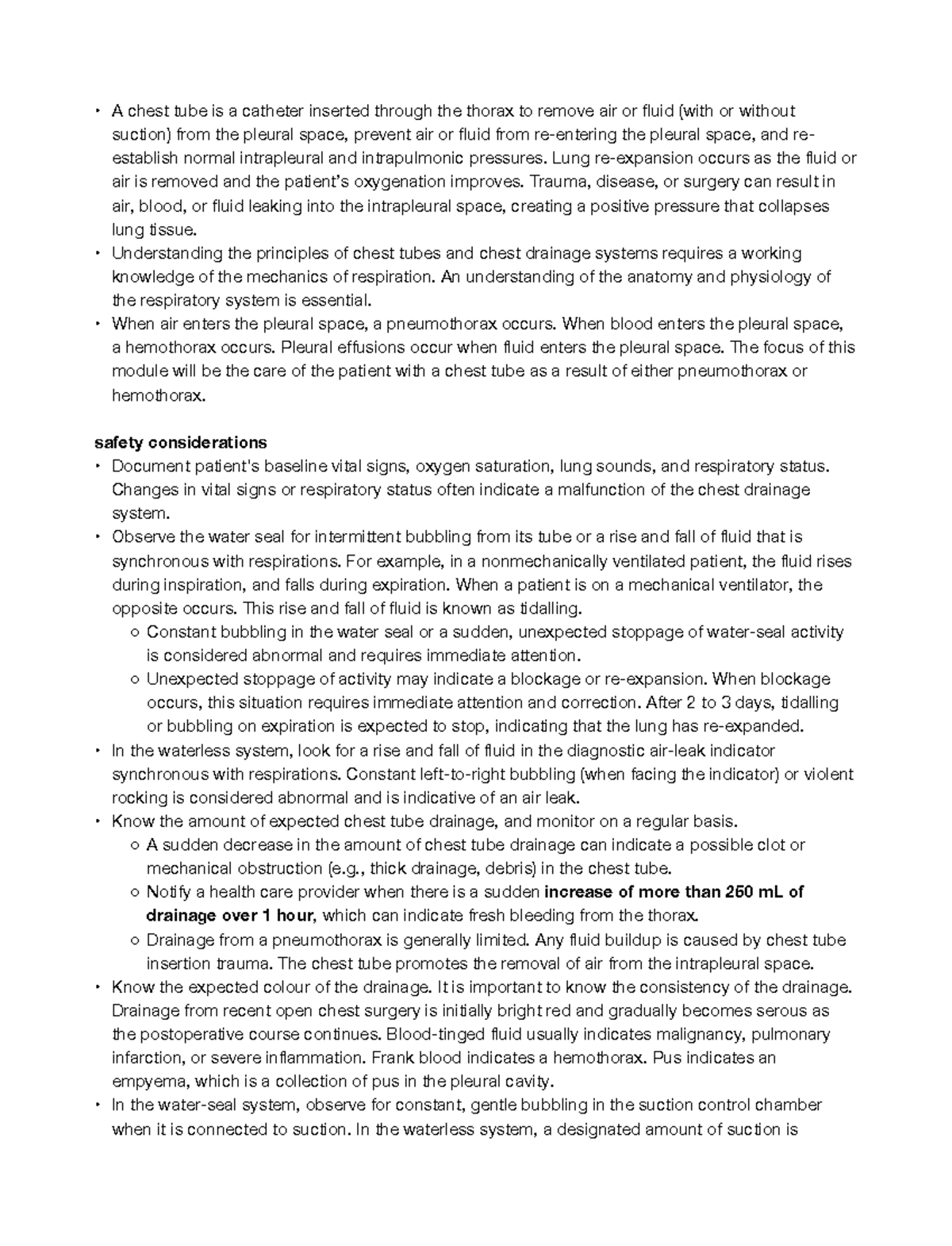 Chest tubes - lab notes - A chest tube is a catheter inserted through ...