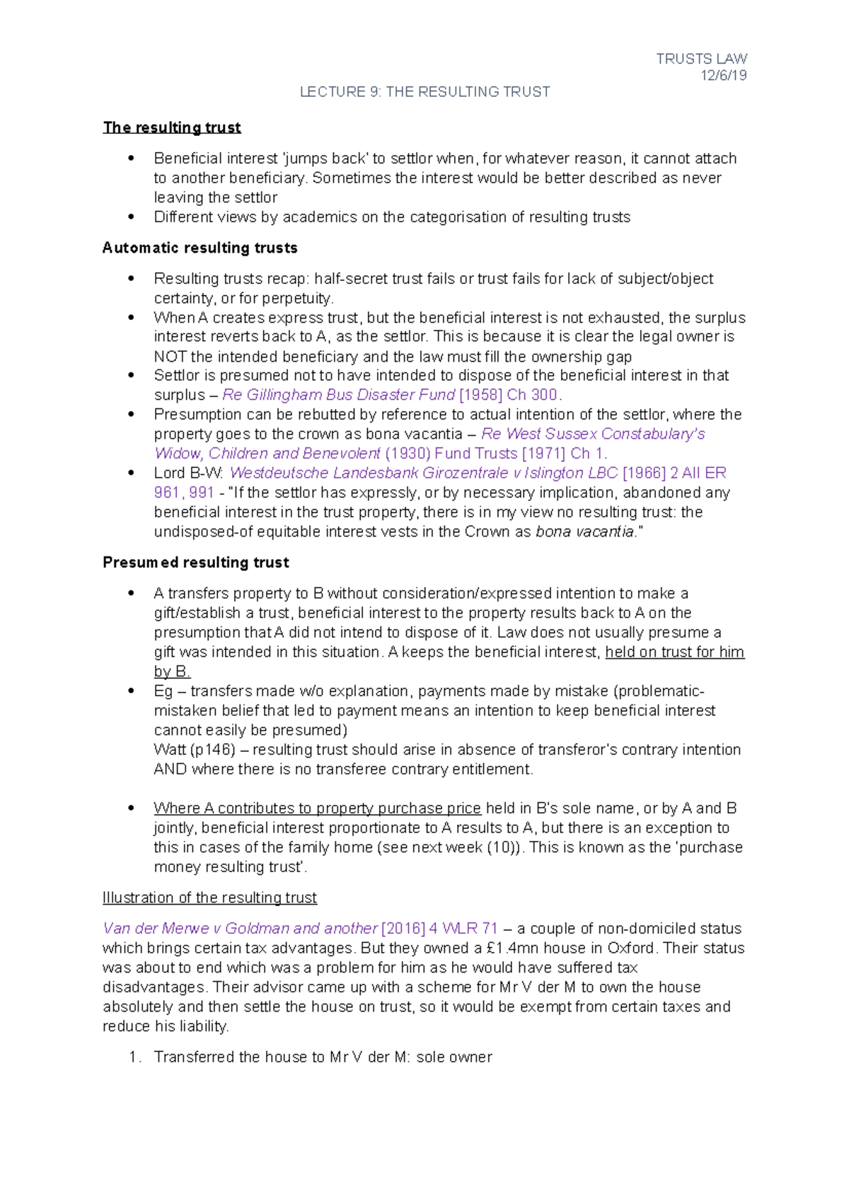 Trusts Lecture 9 - The Resulting Trust - 12/6/ LECTURE 9: THE RESULTING ...