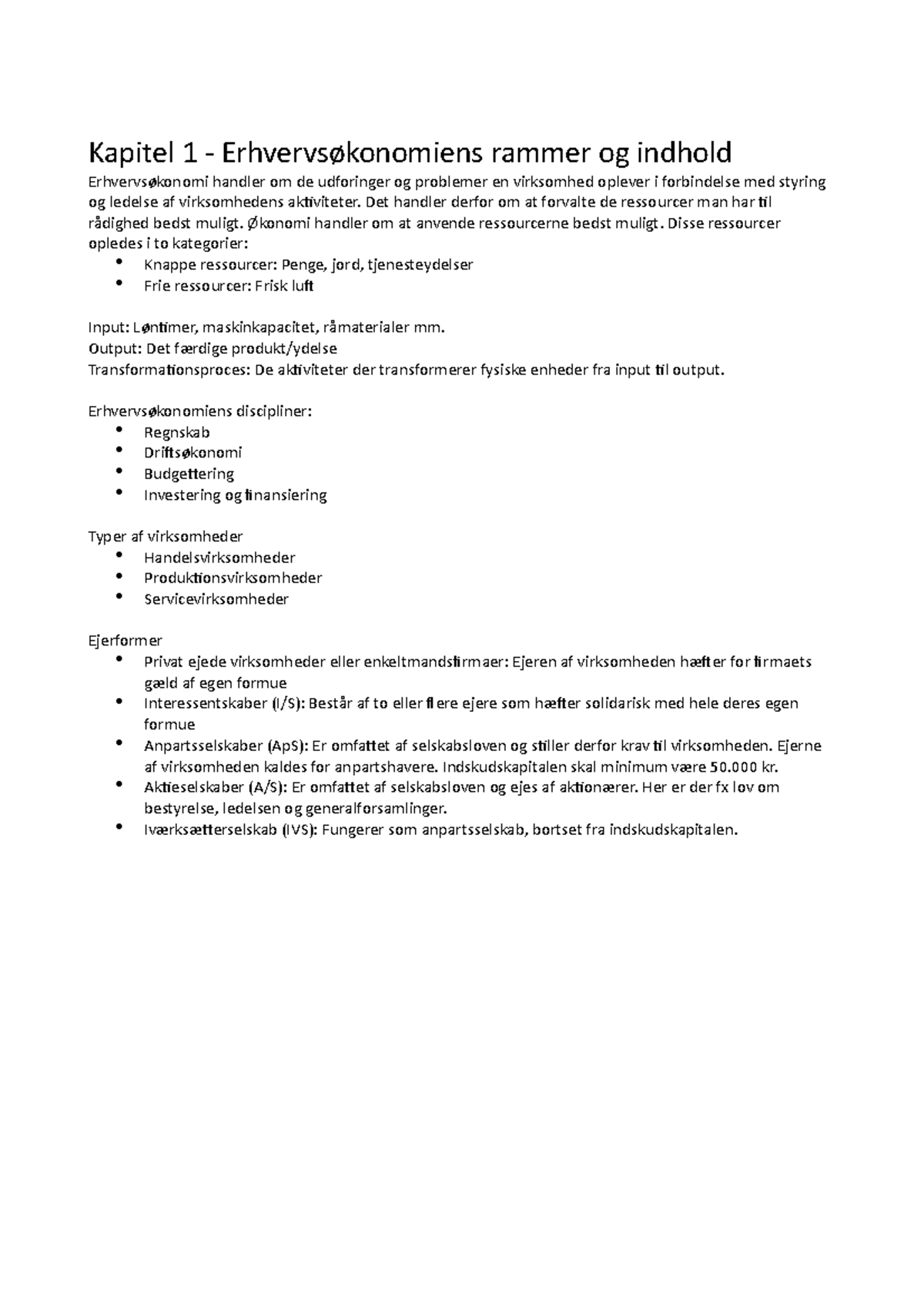 Kapitel 1 - Erhvervsøkonomiens rammer og indhold - Erhvervsøkonomi til ...