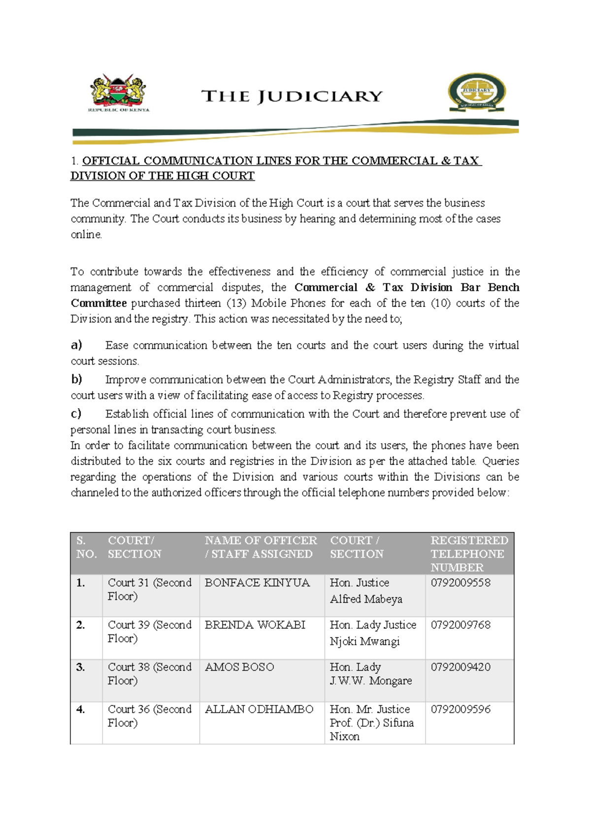 HC Comtax 12TH August 2024 - 1. OFFICIAL COMMUNICATION LINES FOR THE ...