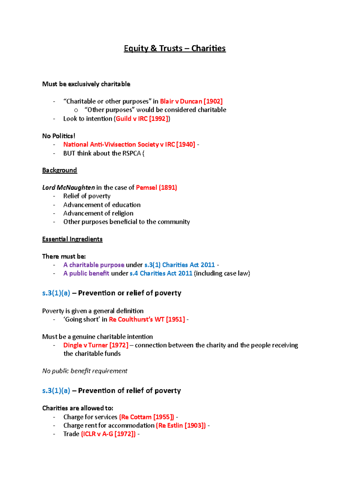Charitable Trust Notes - Equity & Trusts – Charities Must be ...