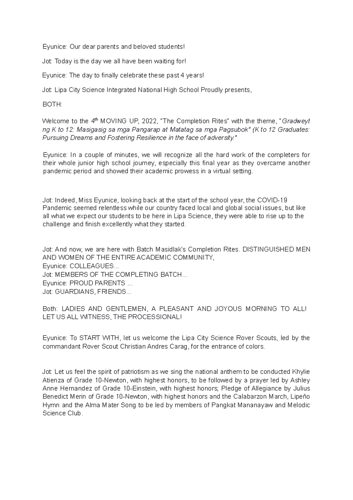 Moving up Script 21 22 - Eyunice: Our dear parents and beloved students ...