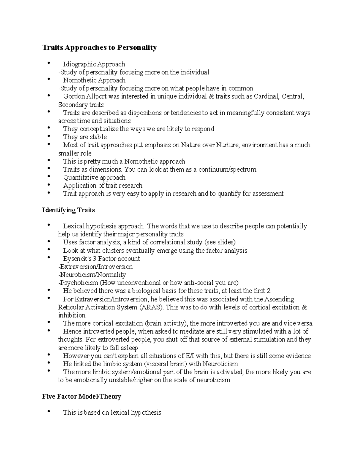 Trait and Dynamic Personality - Traits Approaches to Personality ...