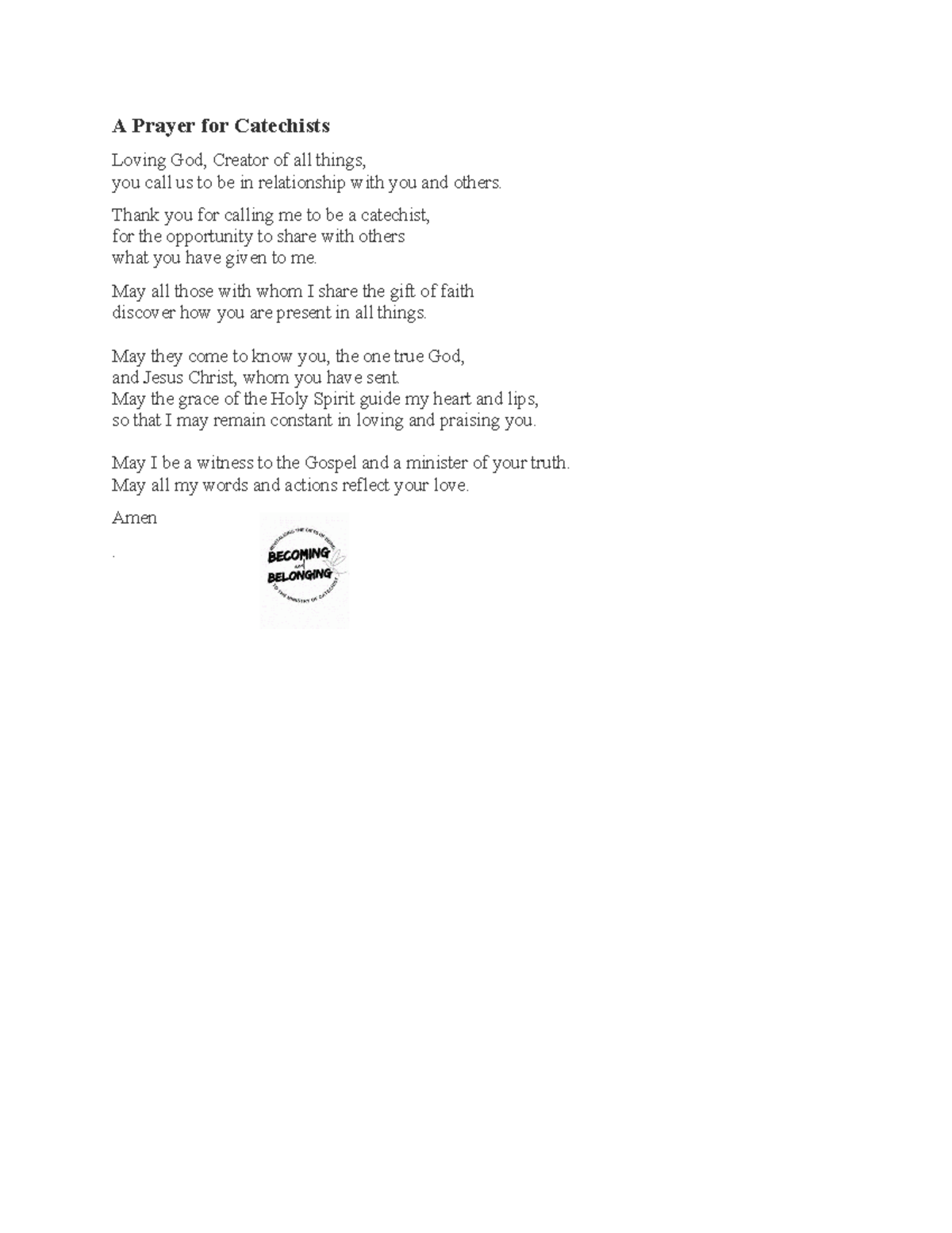 A Prayer for Catechists - A Prayer for Catechists Loving God, Creator ...