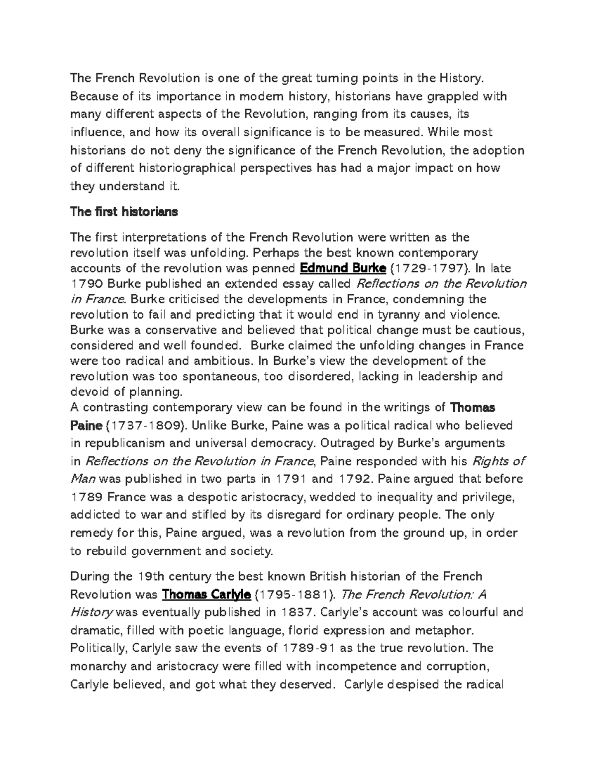 French rev. historiography - The French Revolution is one of the great ...