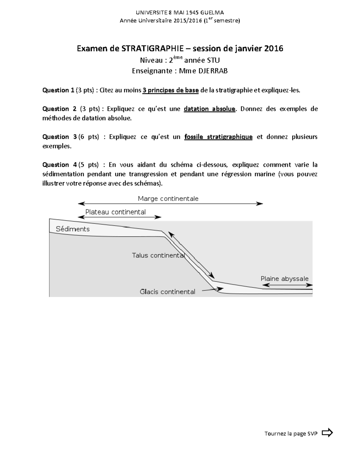 Stratigraphie-Exam-01 - UNIVERSITE 8 MAI 1945 GUELMA Année ...