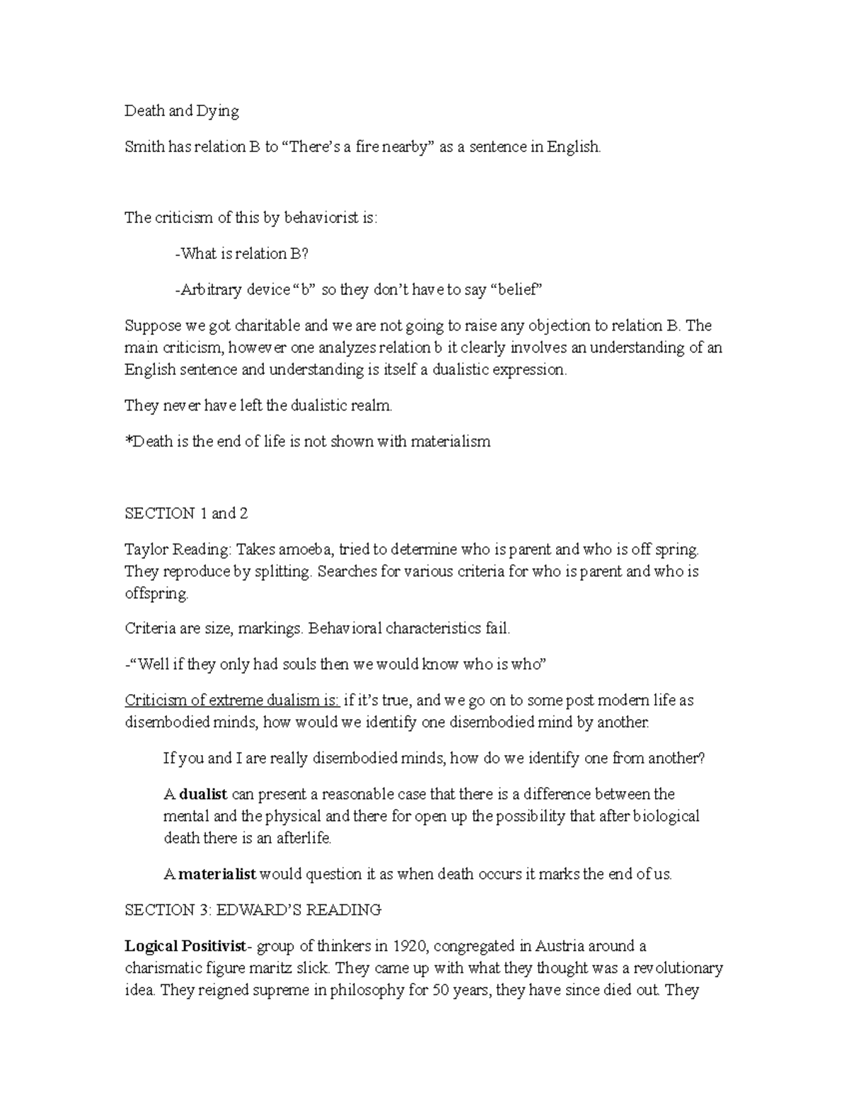 Death and Dying Section 1 and 2 - Death and Dying Smith has relation B ...