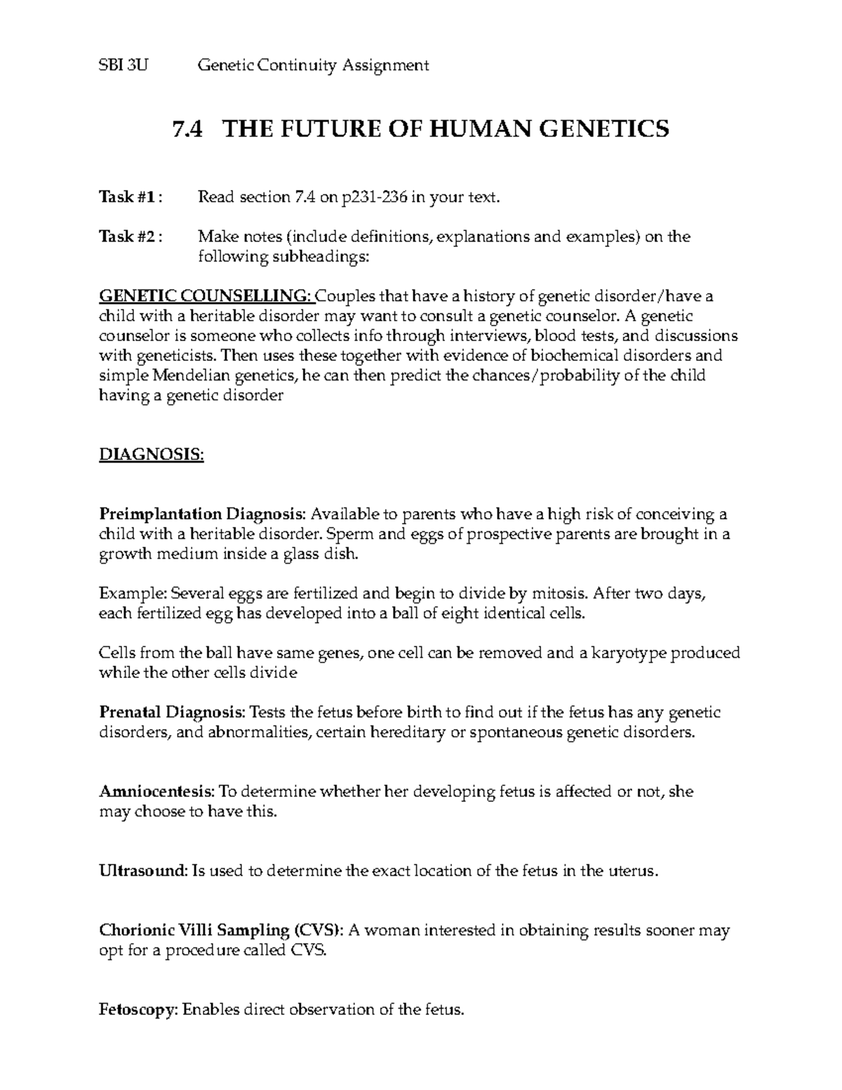 Genetic TECH assign 11 - SBI 3U Genetic Continuity Assignment 7 THE ...
