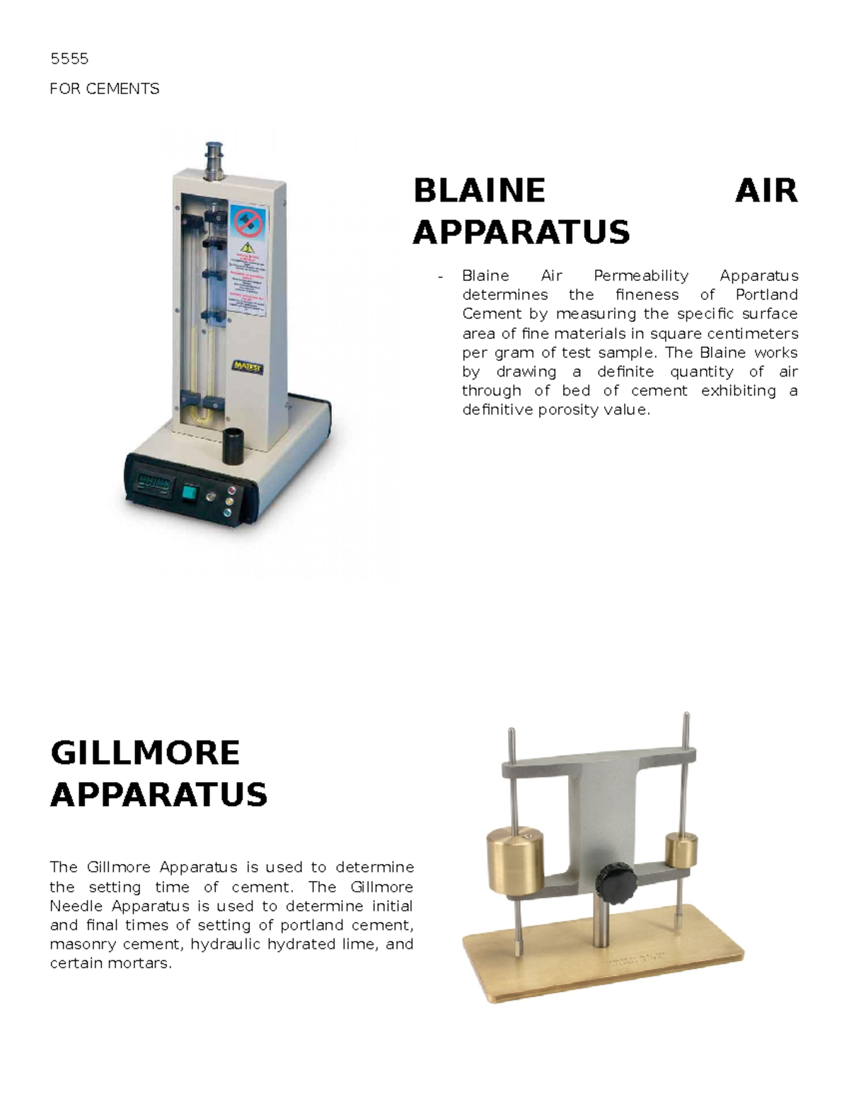 Testing Materials - 5555 FOR CEMENTS BLAINE AIR APPARATUS Blaine Air ...