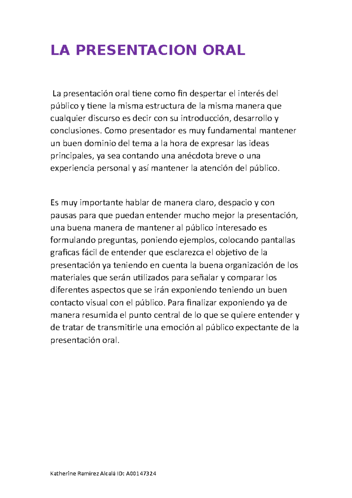 LA Presentacion ORAL - presentación oral - LA PRESENTACION ORAL La ...