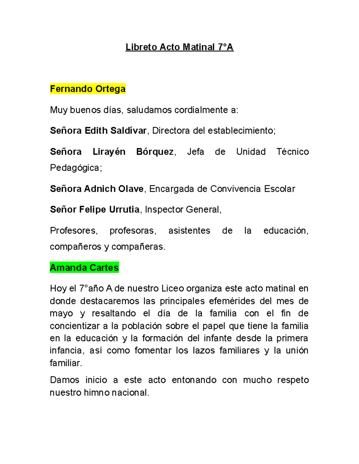 Acto Matinal 7°A - Libreto - Libreto Acto Matinal 7°A Fernando Ortega ...