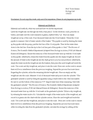 Biology 101 Scientific Method (Materials and Methods) - Prof. Toole ...