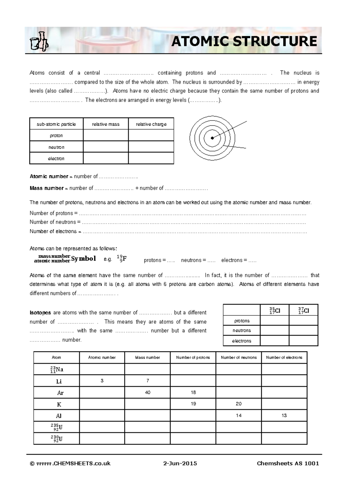 Chemsheets AS 1001 Atomic Structure - © CHEMSHEETS.co 2 - Jun- 2015 ...