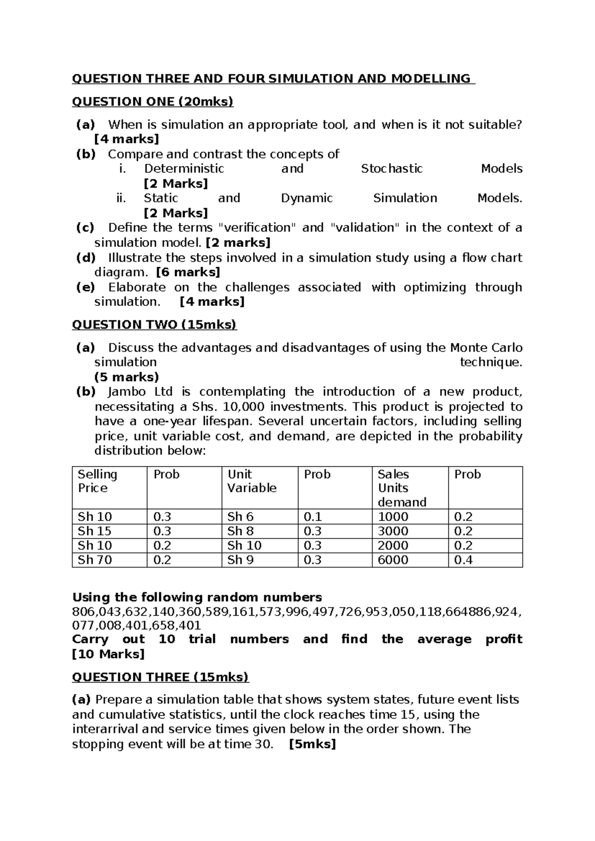 Simulation AND Modeling - QUESTION THREE AND FOUR SIMULATION AND ...