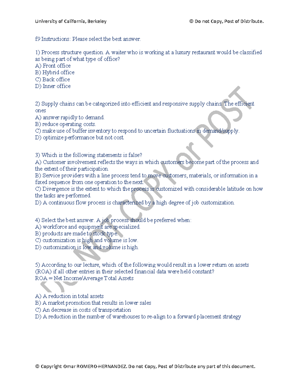Exam-Module-Operations-01 - f9 Instructions: Please select the best ...