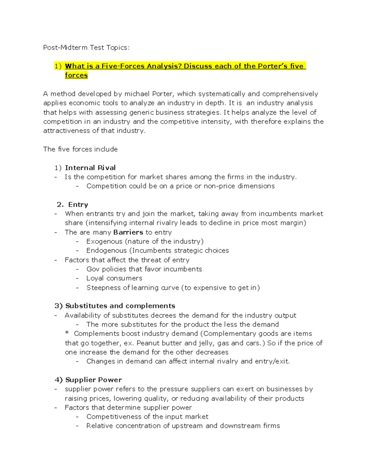 Exam Test Topics - Notes for the exam questions - Post-Midterm Test ...