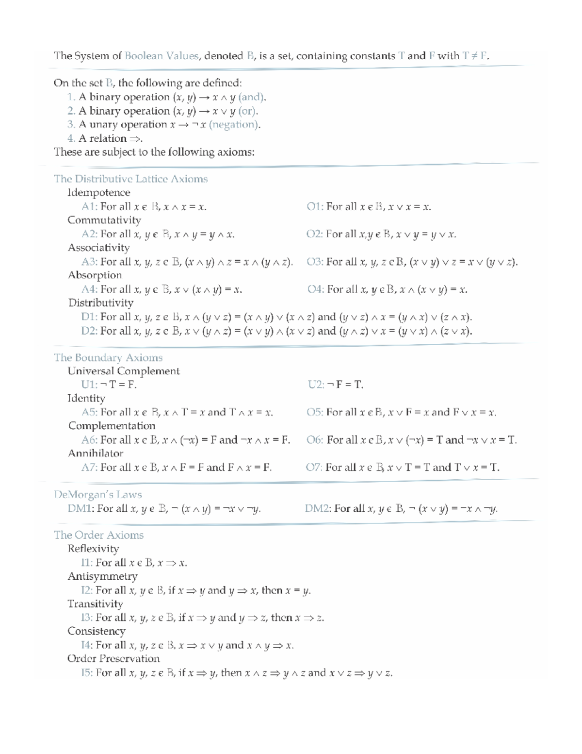 Definition of Boolean Algebra - MATH-1020 - Studocu