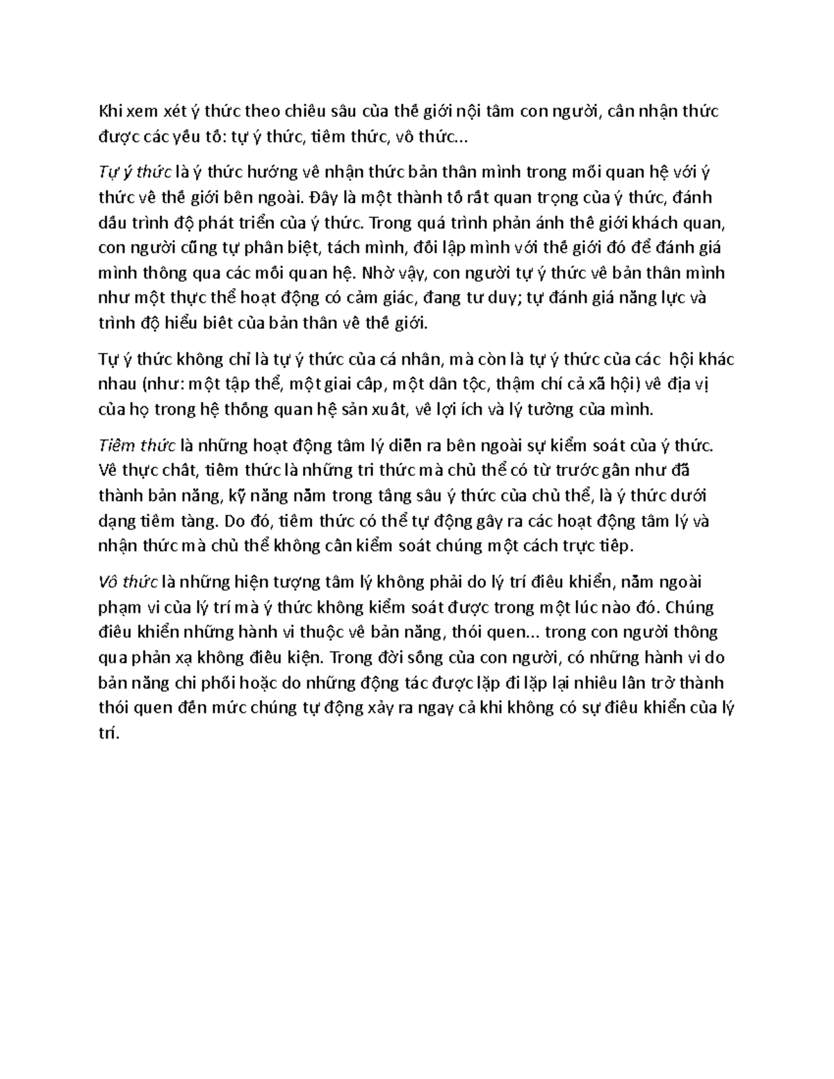 Các cấp độ ý thức - sfdsf - Khi xem xét ý th ức theo chiềều sâu c a ...