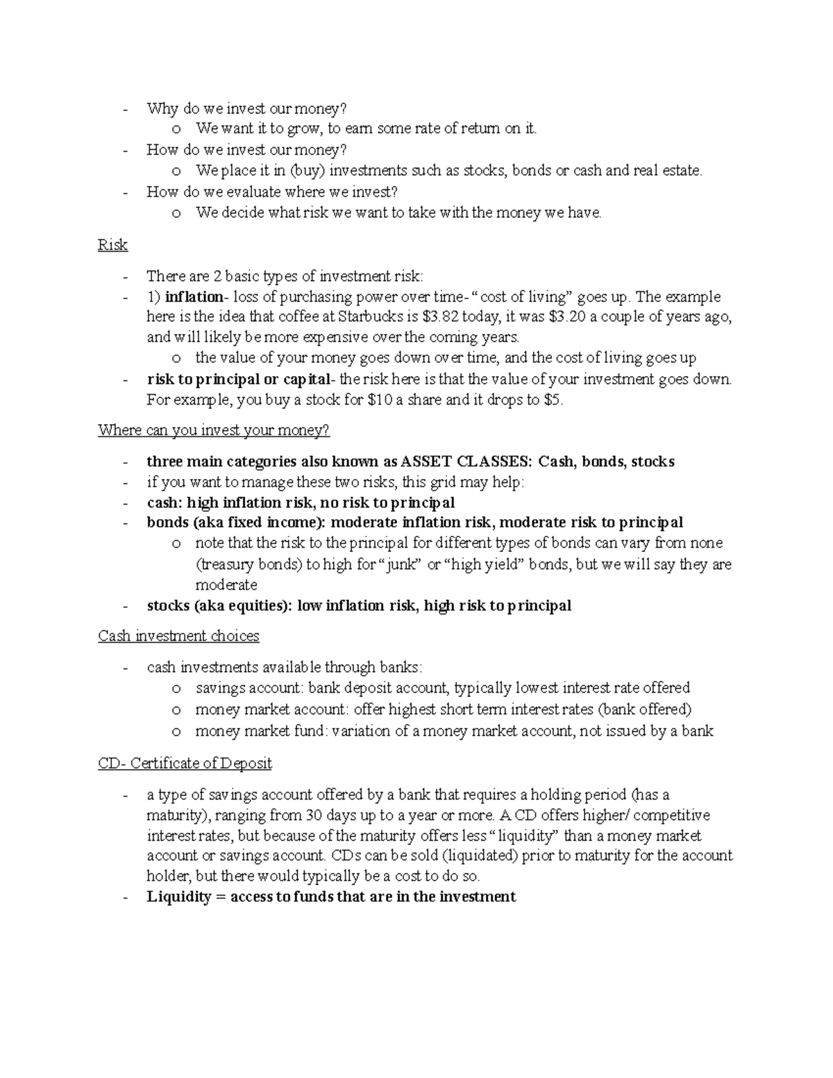Basics of investing - Lecture notes in Personal Finance by Professor ...