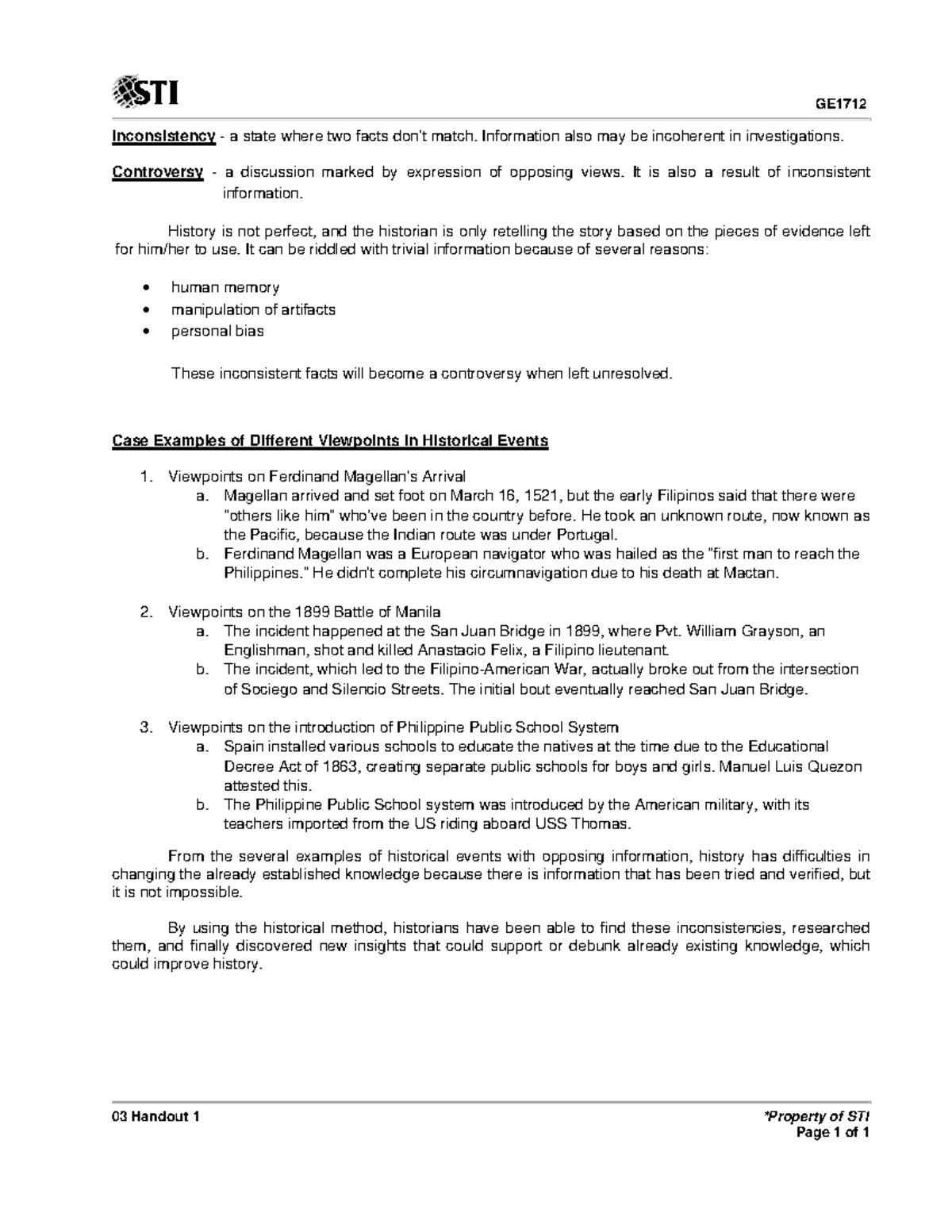 03 Handout 1 - History of the Filipino People (Agoncillo) - GE 03 ...
