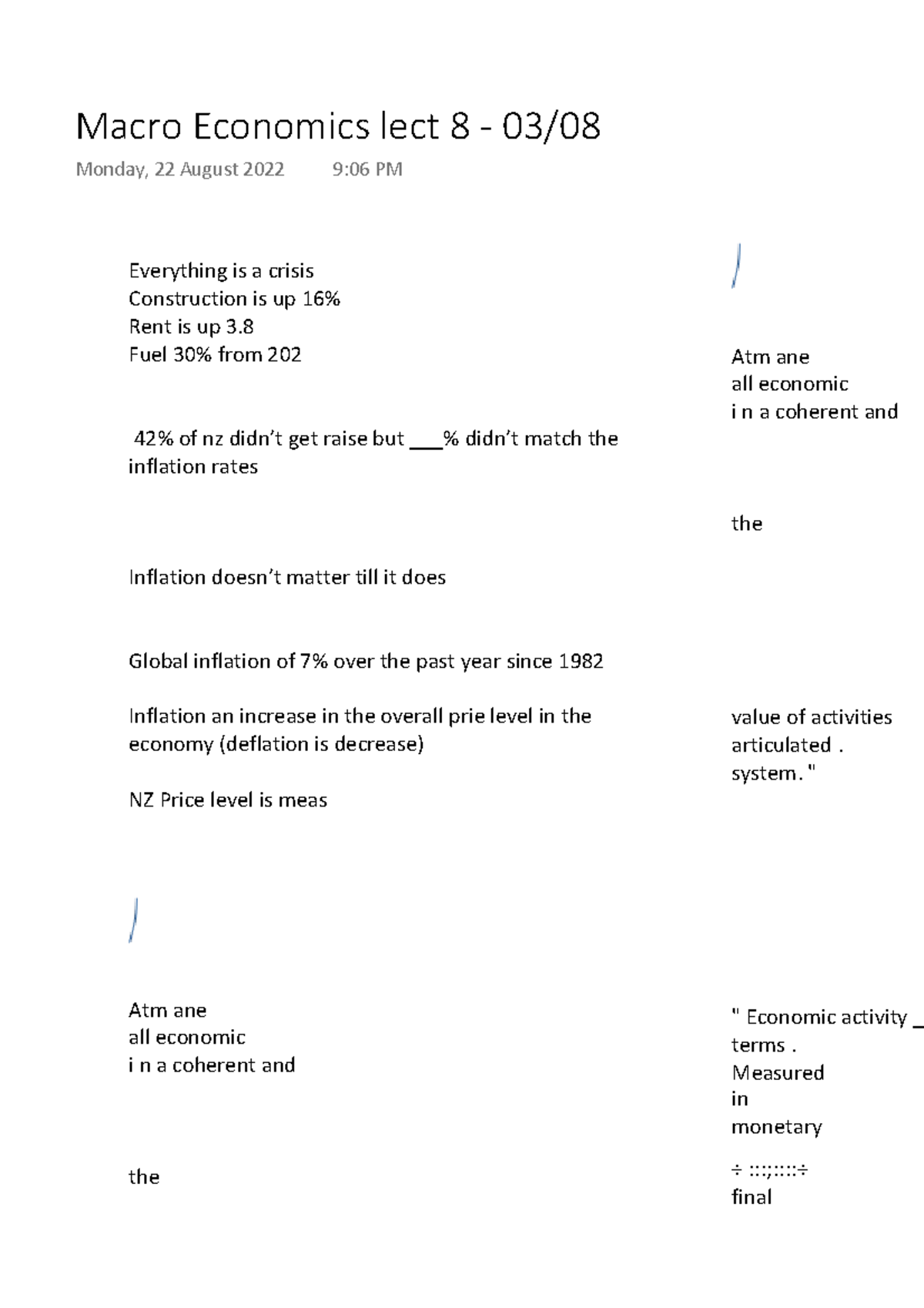 Macro Economics lect 8 - 0308 - Everything is a crisis Construction is up 16% Rent is up 3. Fuel ...