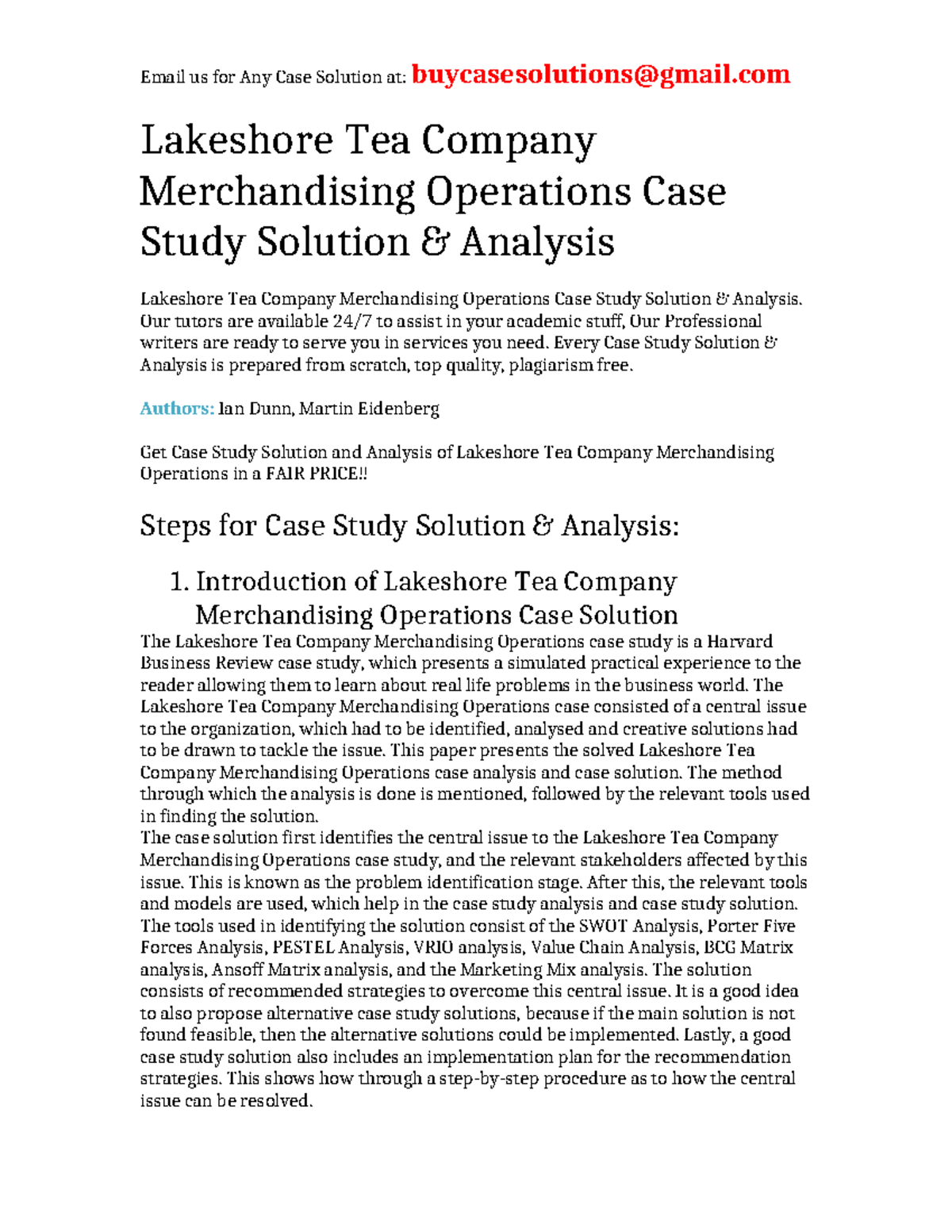 Lakeshore Tea Company Merchandising Operations Case Study Solution ...
