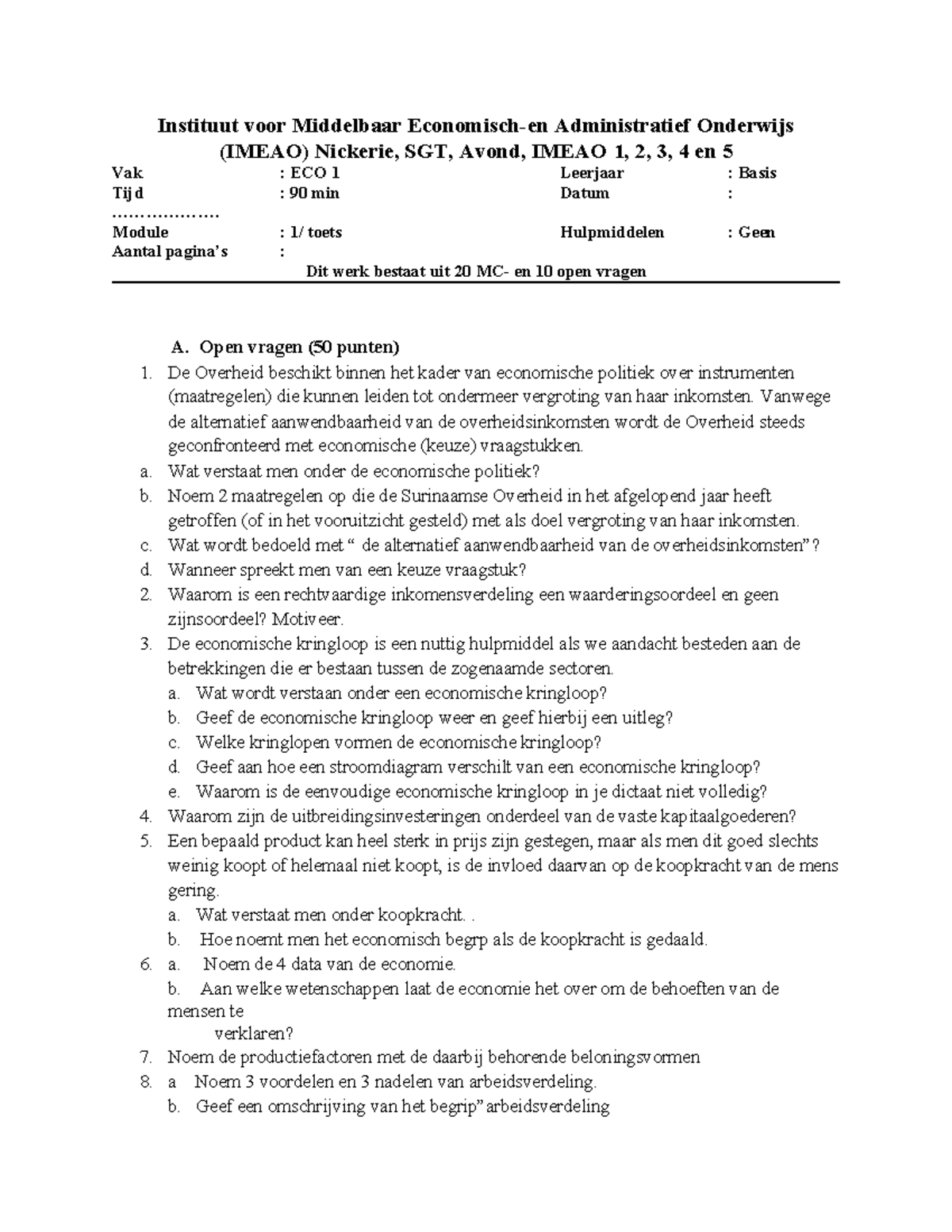 Eco1 mod 1 toets 1 - Instituut voor Middelbaar Economisch-en ...