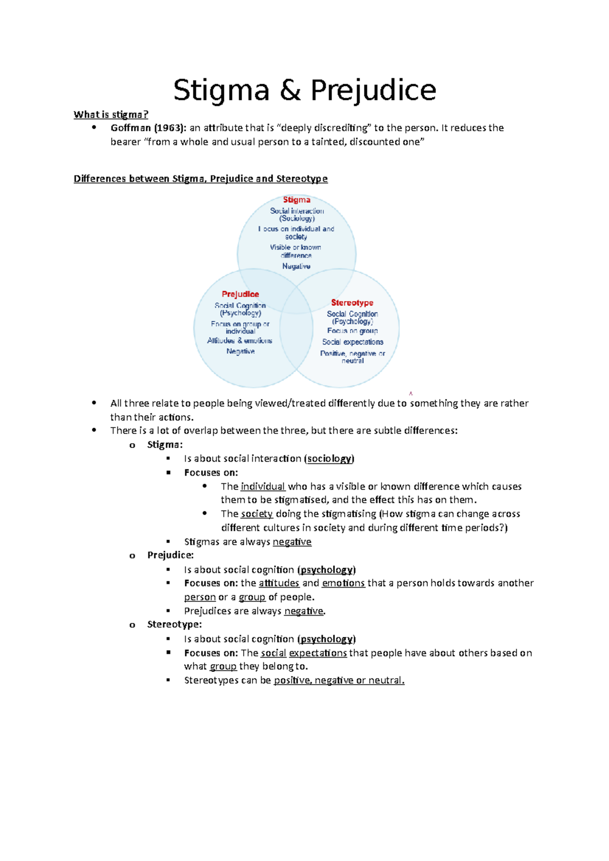 L12 Stigma & Prejudice - Lecture notes 12 - Stigma & Prejudice What is ...