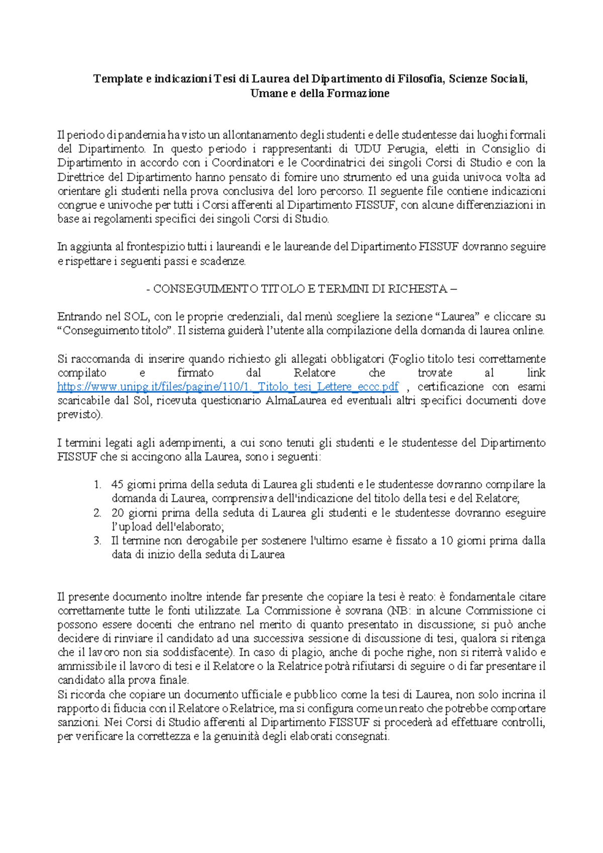 Template e indicazioni tesi di Laurea del Dipartimento di Filosofia udu ...