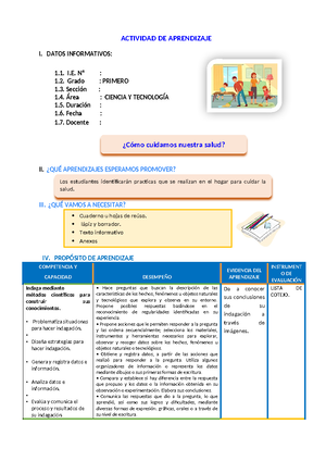 E1 A1 Sesion COM. Leemos adivinanzas - ACTIVIDAD DE APRENDIZAJE I. DATOS INFORMATIVOS: 1. I. Nº ...